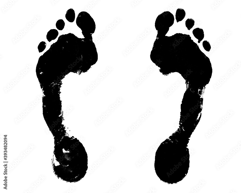 Black human footprint white background isolated closeup, barefoot ...