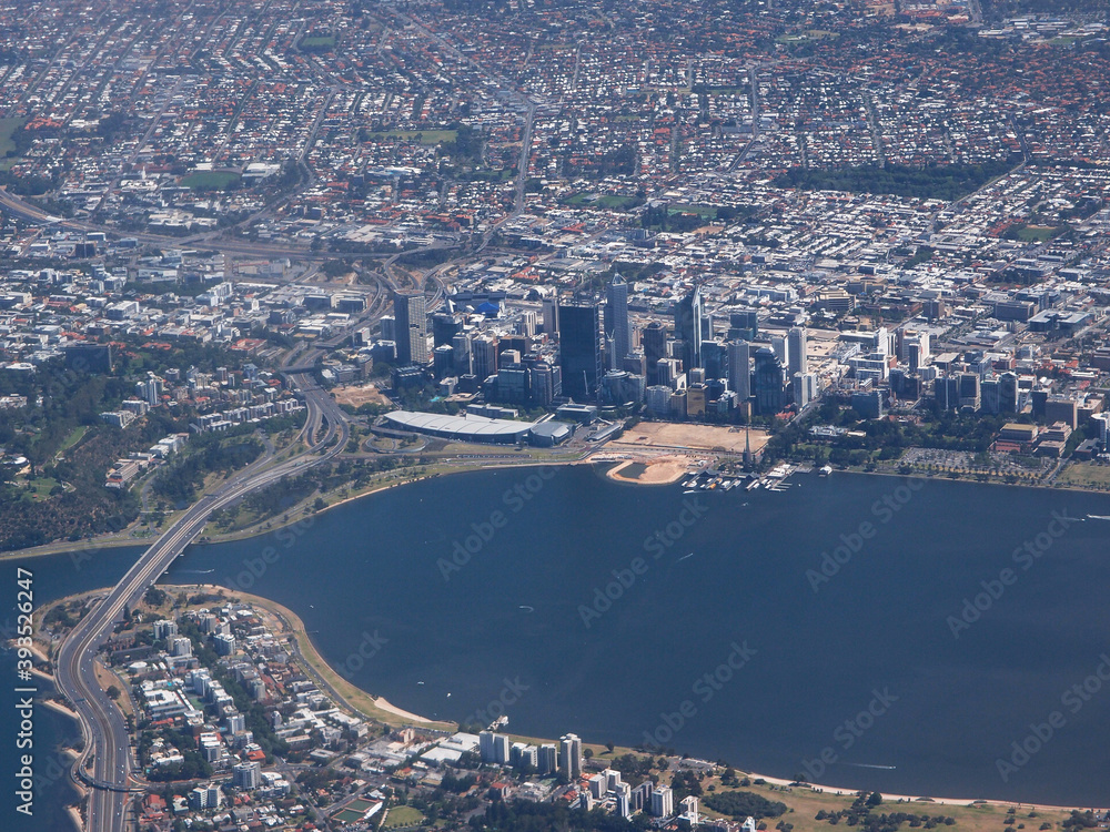 Aerial photography of Perth city with the Swan River and the Narrow ...