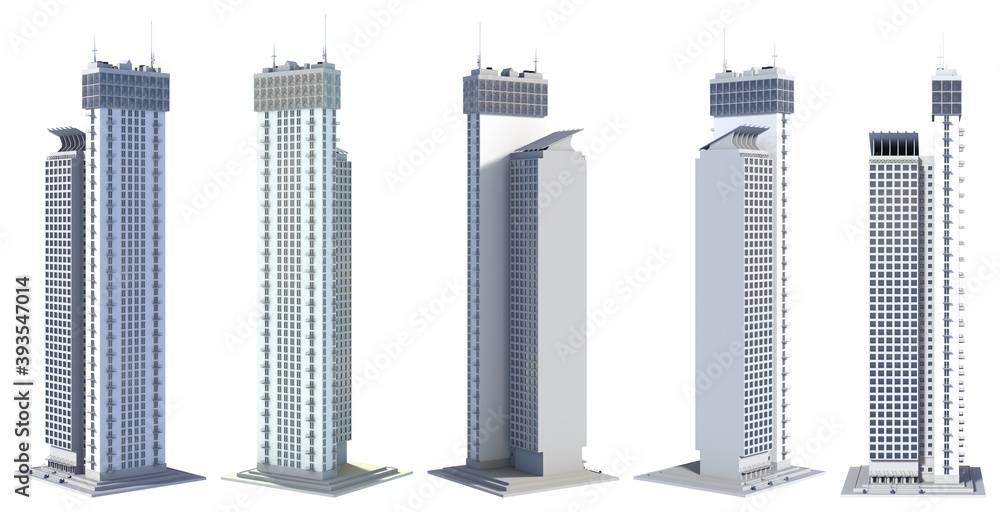 5 various angles views renders of fictional design futuristic buildings ...