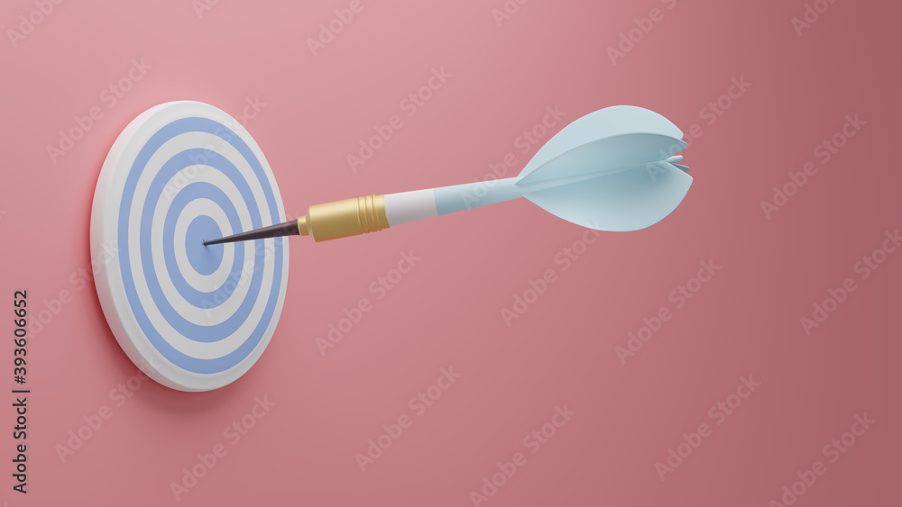 Light blue arrow and darts target aim on the pink background . 3d ...