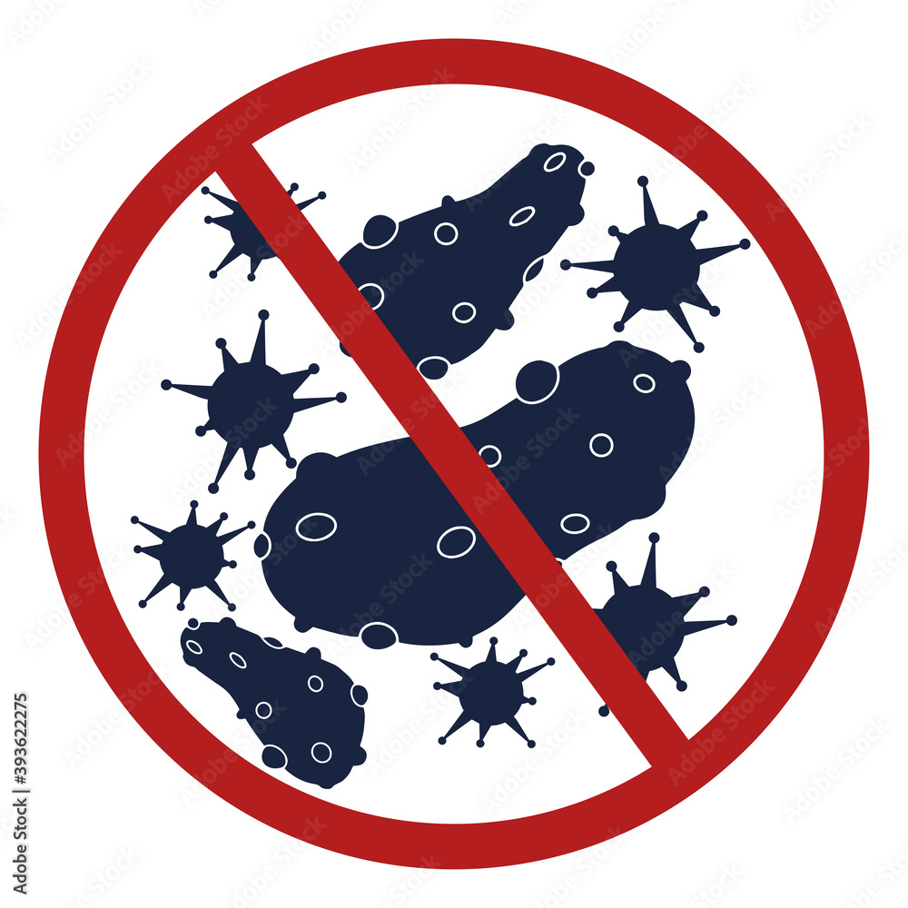 Bacteria, microbe and virus stains in prohibition sign. Different ...