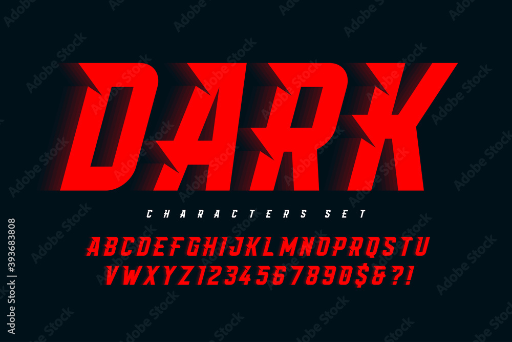 Dynamic alphabet design, letters and numbers. Vector characters. Stock ...