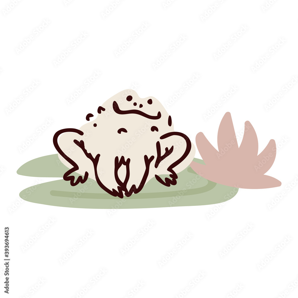 Cute cartoon jumping frog on pond lily pad flower lineart vector ...