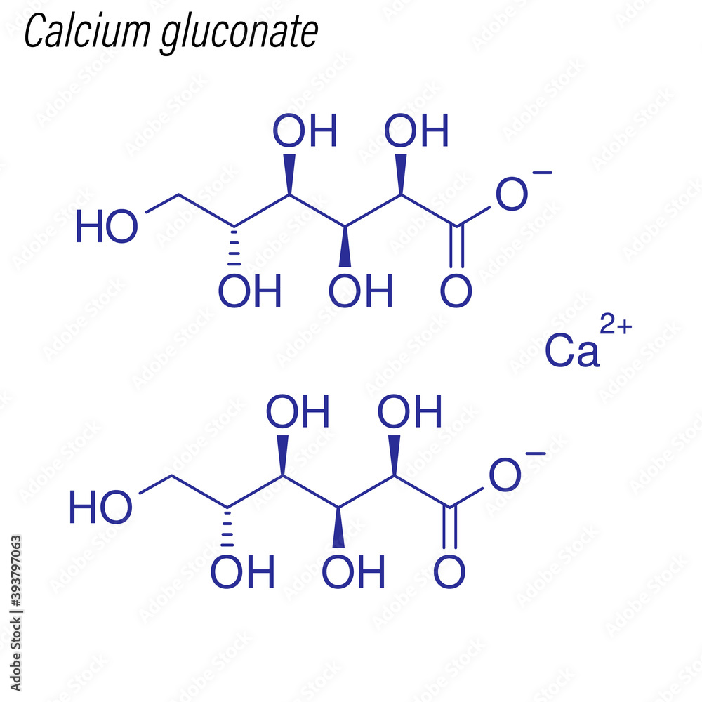 Vector Skeletal formula of Calcium gluconate. Drug chemical molecule ...