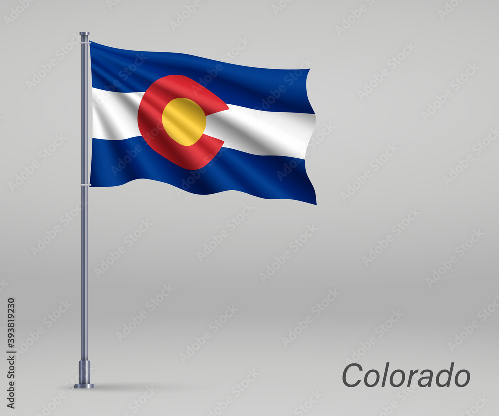 Waving flag of Colorado - state of United States on flagpole. Template ...