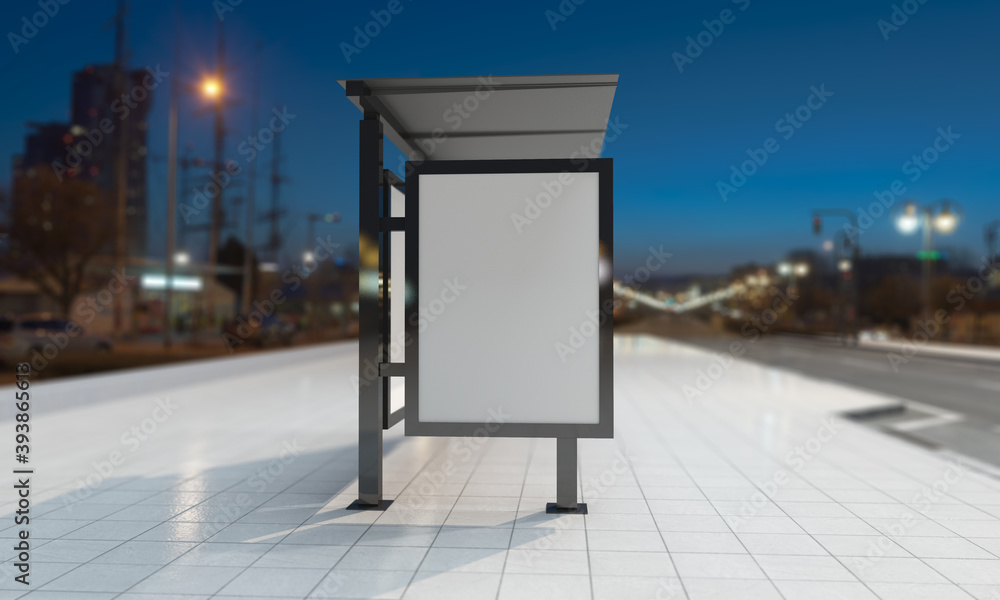 Bus Stop Bus Shelter Sign Board Billboard Mockup Roadside Signage for ...