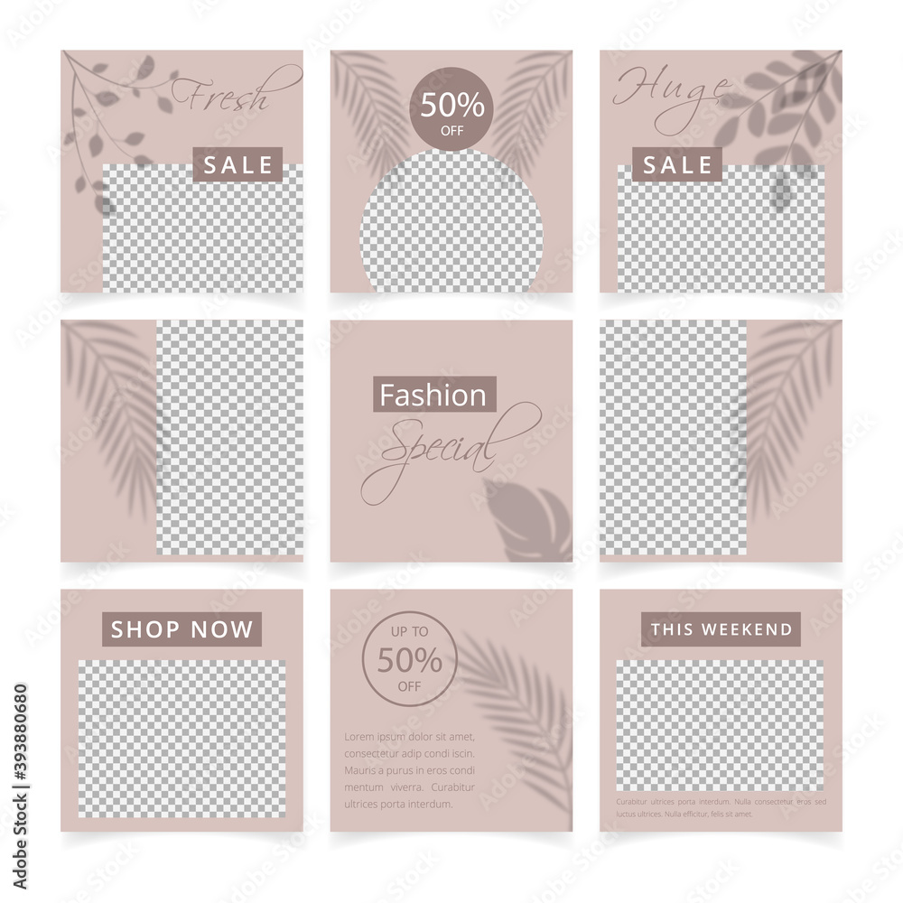 Square social media post templates vector set. Square posts layouts for ...