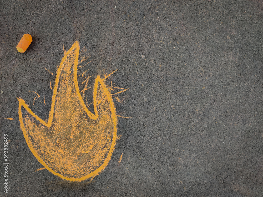 Hand drawn fire emoji. Using color chalk piece Stock Photo | Adobe Stock
