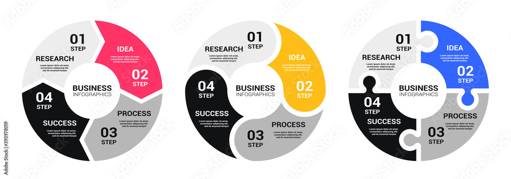 Graphic Round Chart Infographic Template with a Four Steps for Success ...