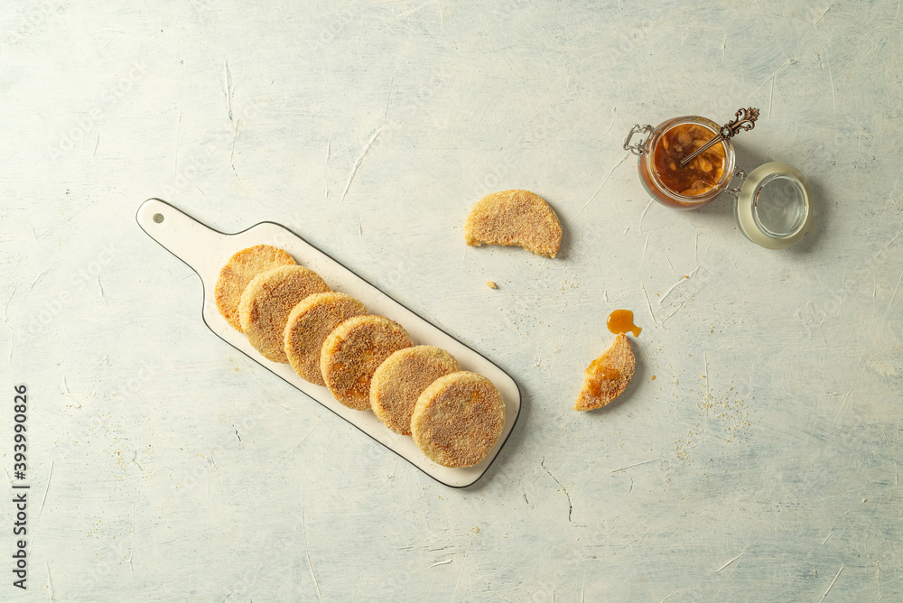 Moroccan Harcha Semolina pan fried. Flatbread served with honey or ...
