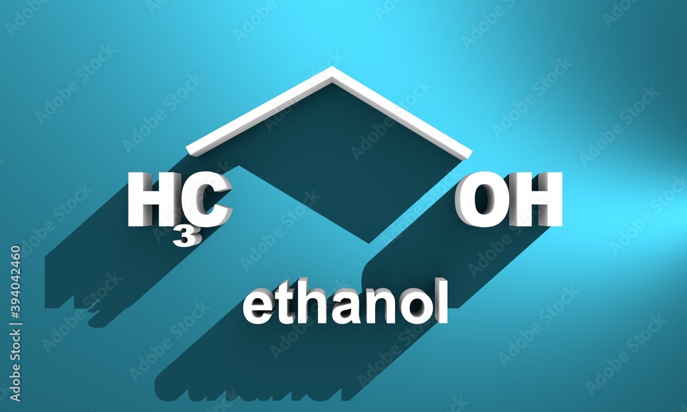 Structural chemical formula of ethanol molecule. 3D rendering Stock ...