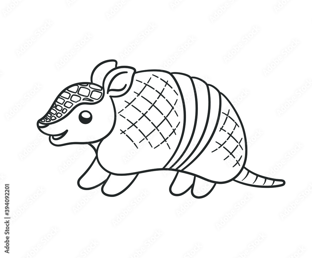 Happy armadillo cartoon outline vector illustration. Cute animal ...
