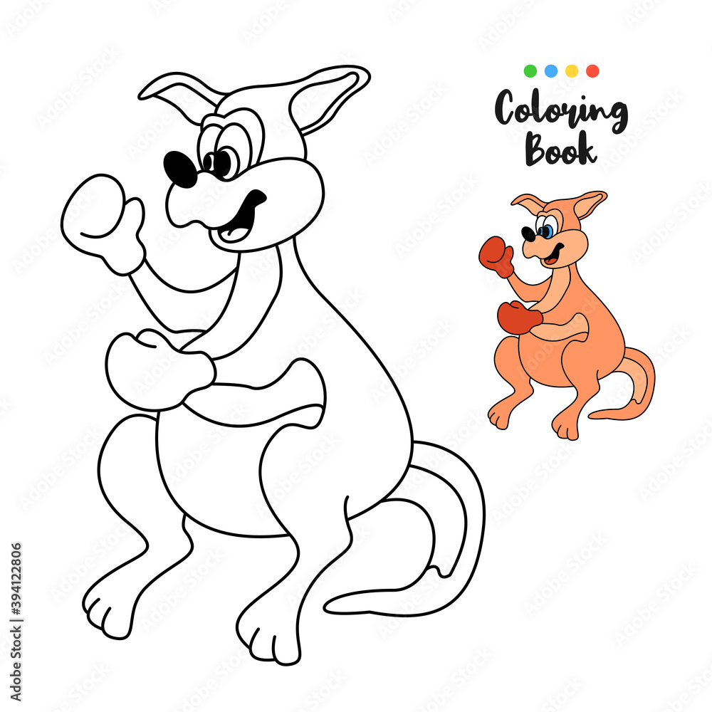 Coloring book page funny cartoon smile boxing kangaroo. Educational ...