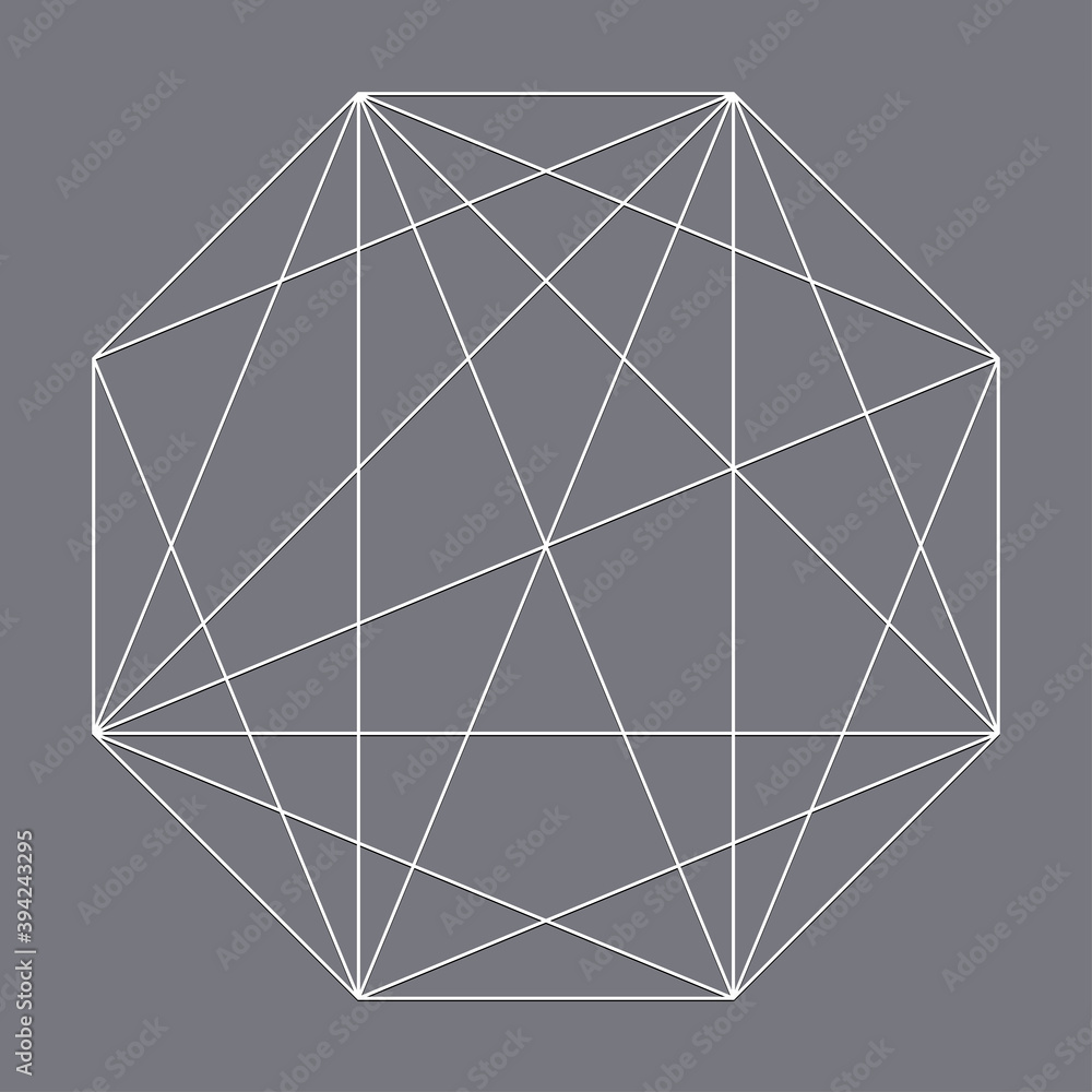 Geometric octagon polygon with diagonal angles drawn. Geometry vector ...