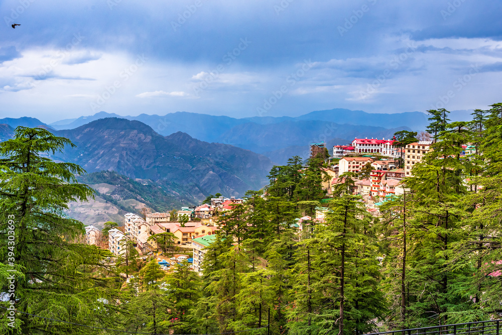 Beautiful panoramic cityscape of Shimla, the state capital of Himachal ...