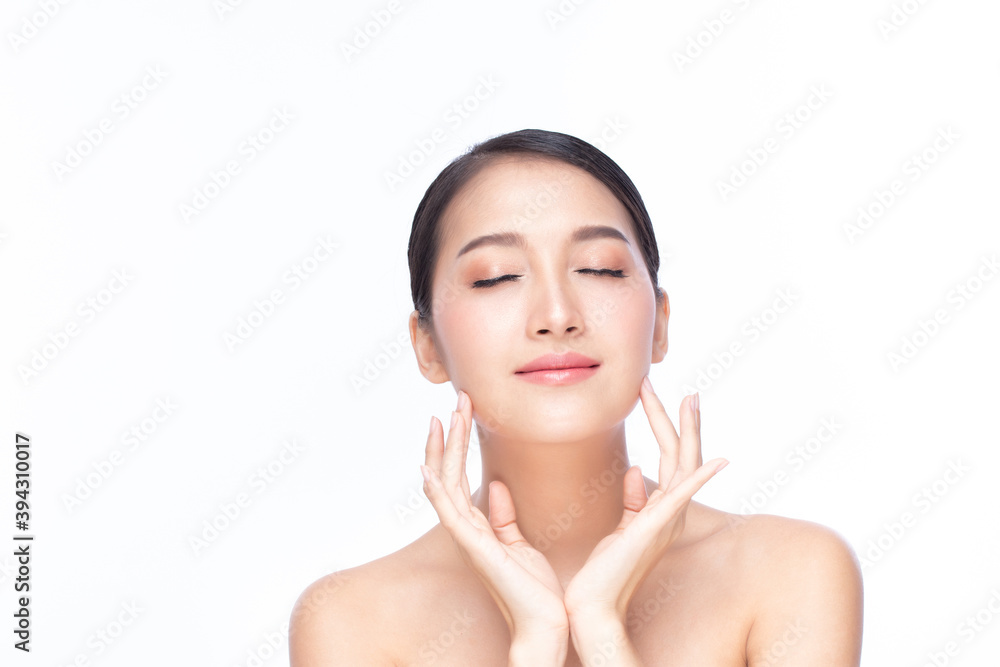Beautiful spa model girl with perfect fresh clean skin. Beauty woman face portrait isolated on ...
