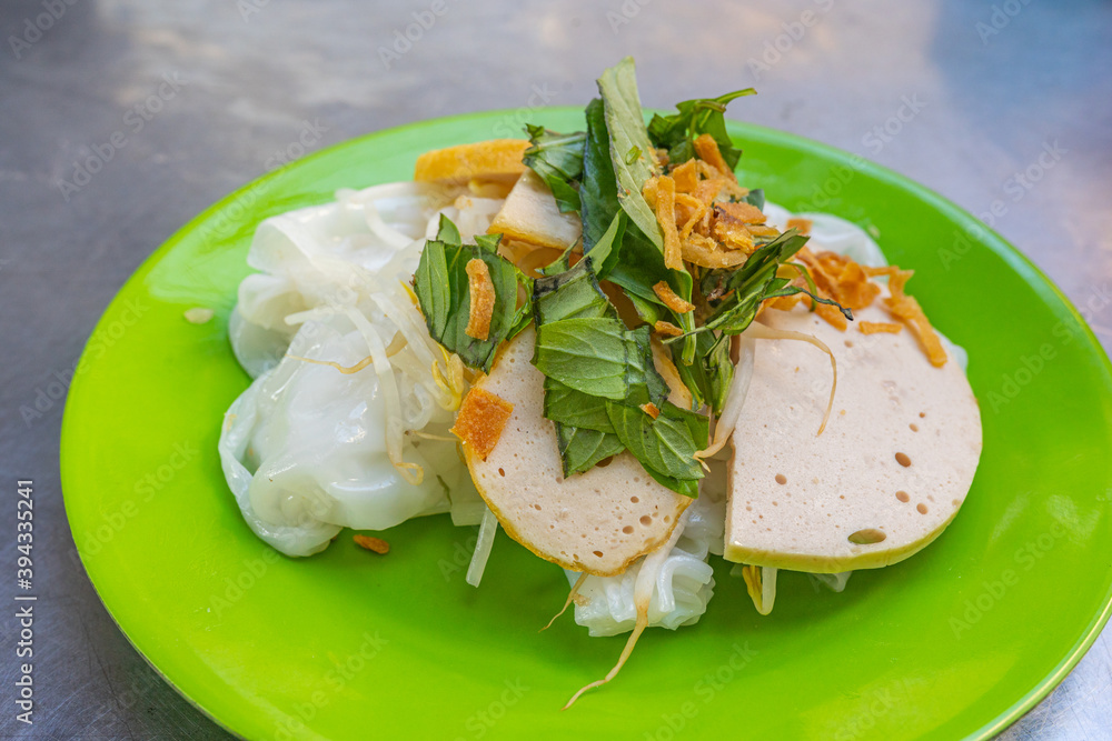 Vietnamese famous local cuisine- steamed rice pancake rolls, Banh Uot ...