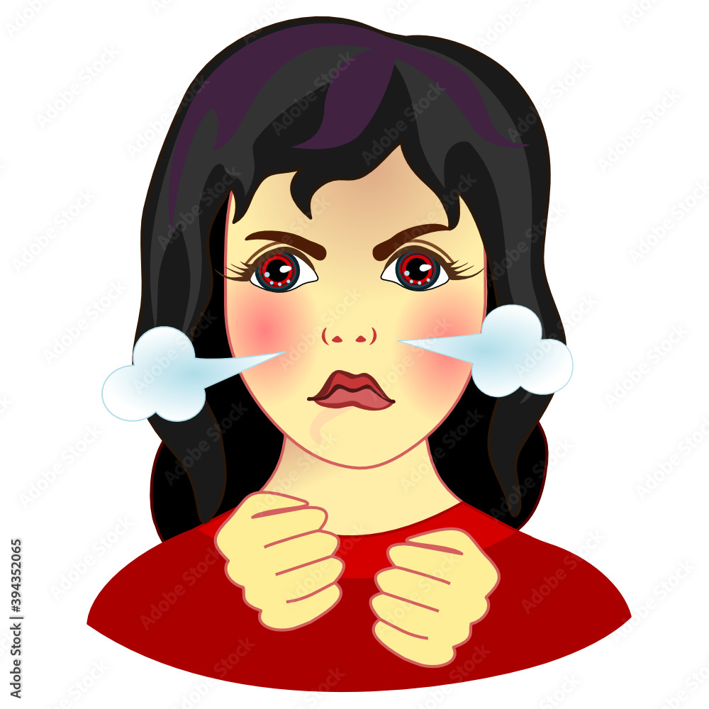 emoticon with a cool angry girl with red eyes, from which nose comes ...