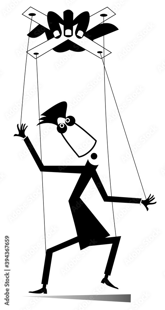 Master of puppet isolated illustration. Hand pulls string wires and ...