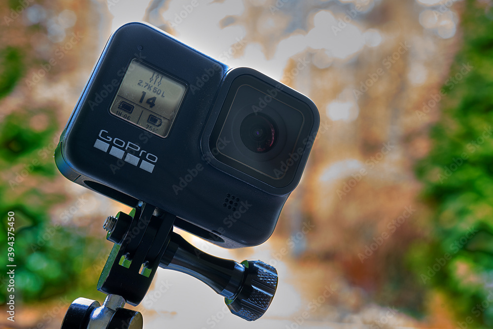 Gopro Hero 8 black action camera, close-up of the front view of the ...