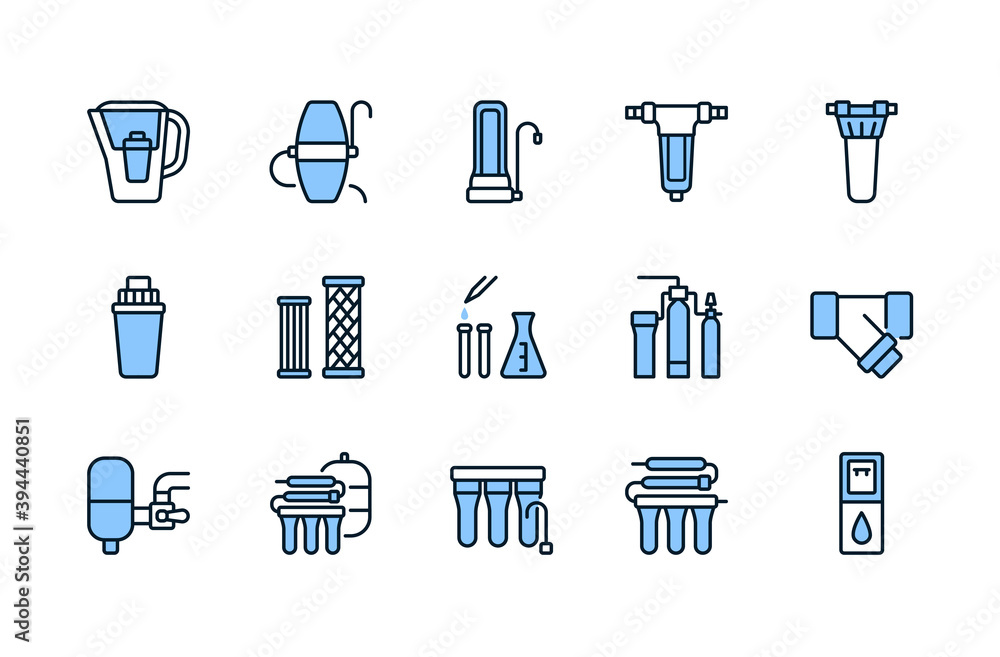 Water filter flat line icon blue color. Vector illustration of ...