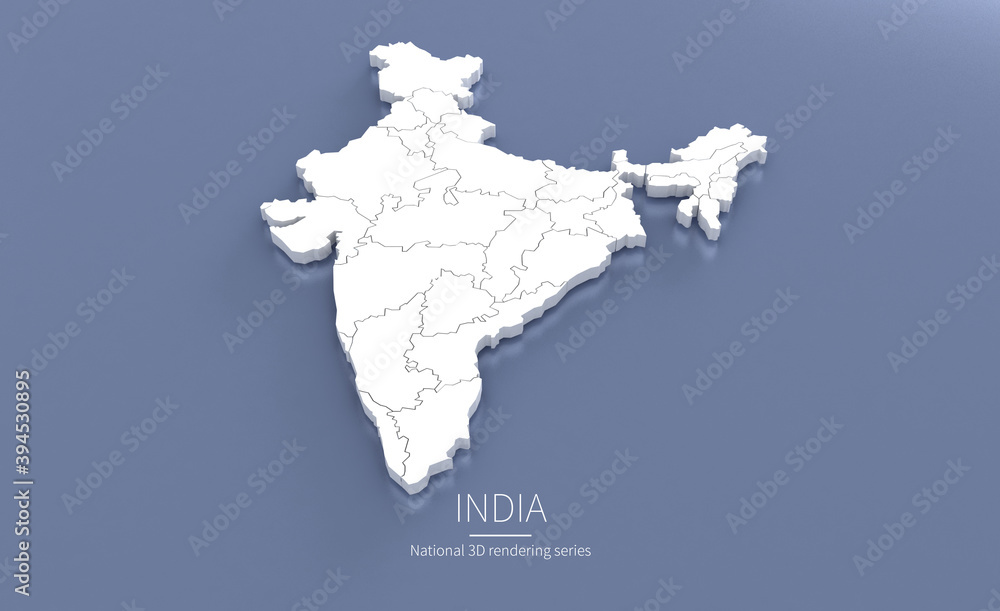 India Map 3d. National map 3D rendering set in Asia continent. Stock ...