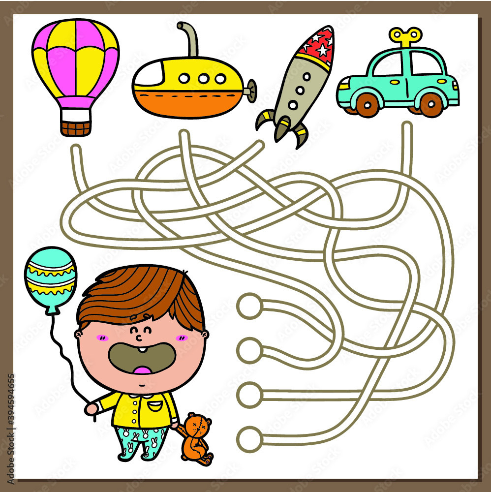 Vector illustration of maze (labyrinth) educational game with cute Boy ...