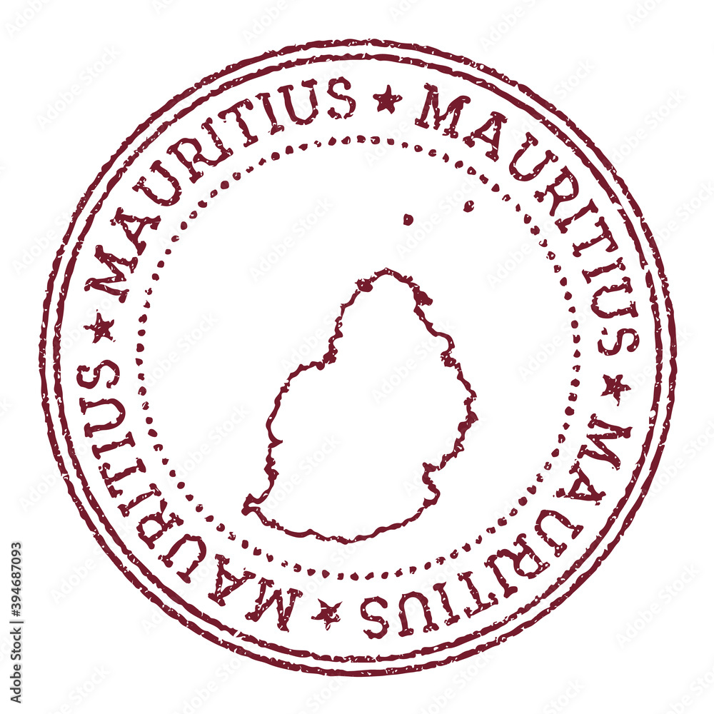 Mauritius round rubber stamp with island map. Vintage red passport ...