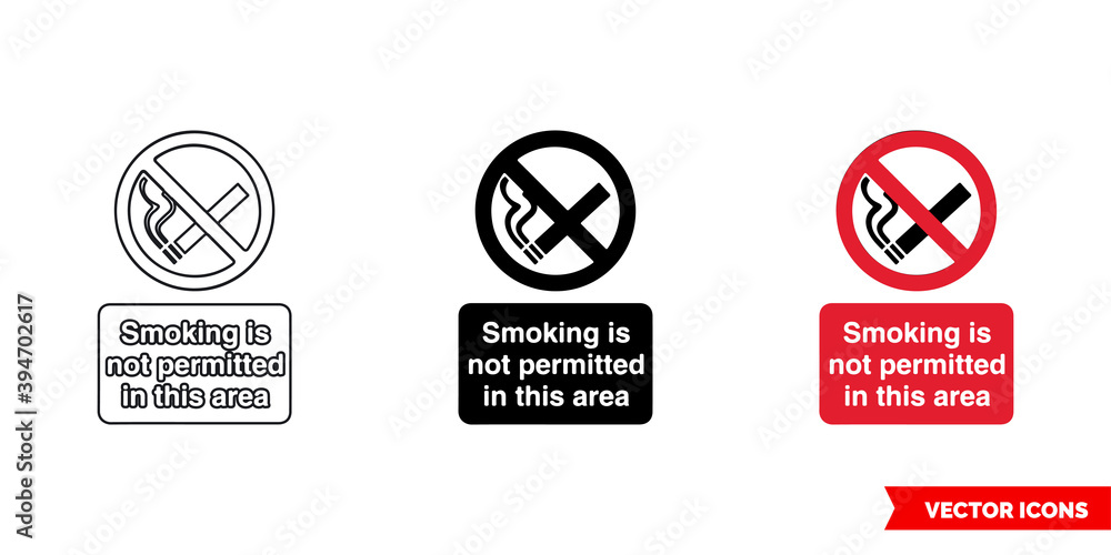 Smoking is not permitted in this area prohibitory sign icon of 3 types ...