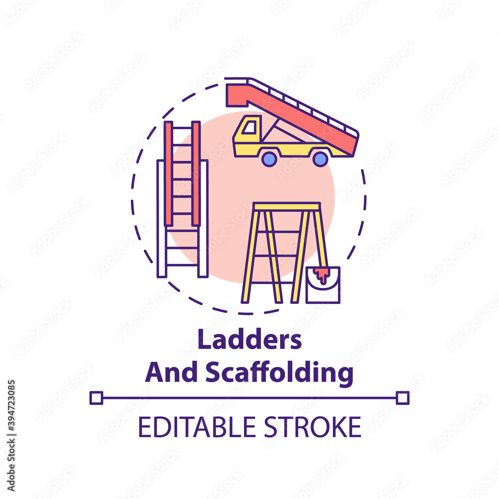 Ladders and scaffolding concept icon. Top workplace safety violations ...