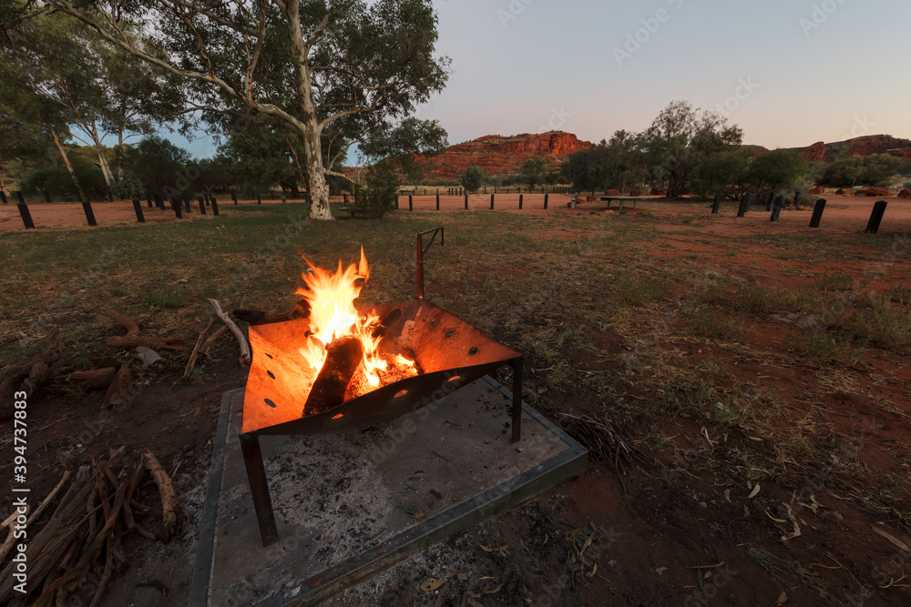 Campfire at campsite in the outback, Northern Territory Palm Valley ...