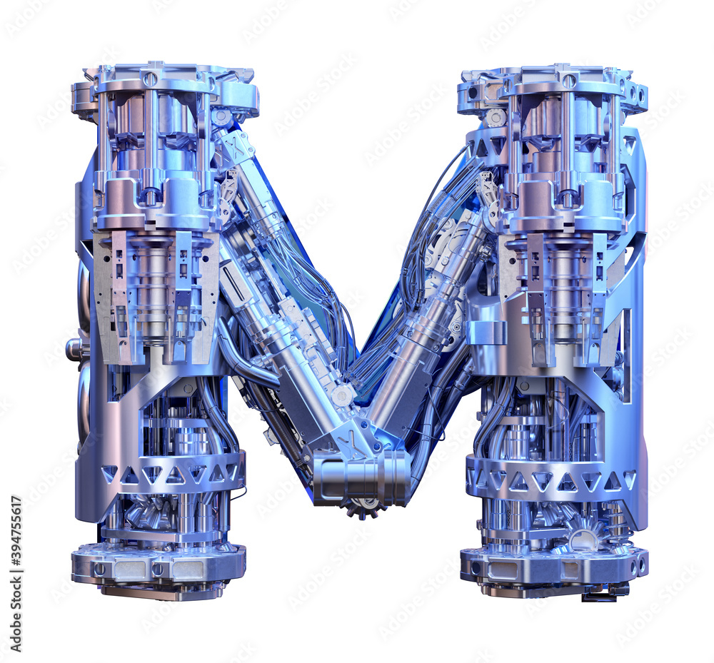 Letter M 3D logo. Cyber technology alphabet font, modern digital ...