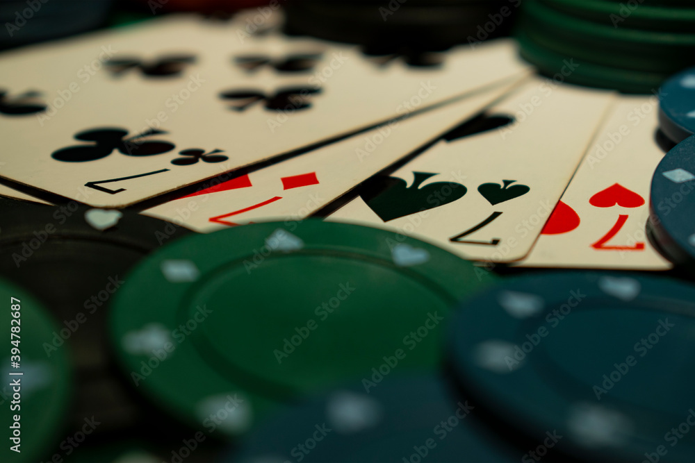 Cards and chips. The great game of Poker. Move all-in. The layout of ...