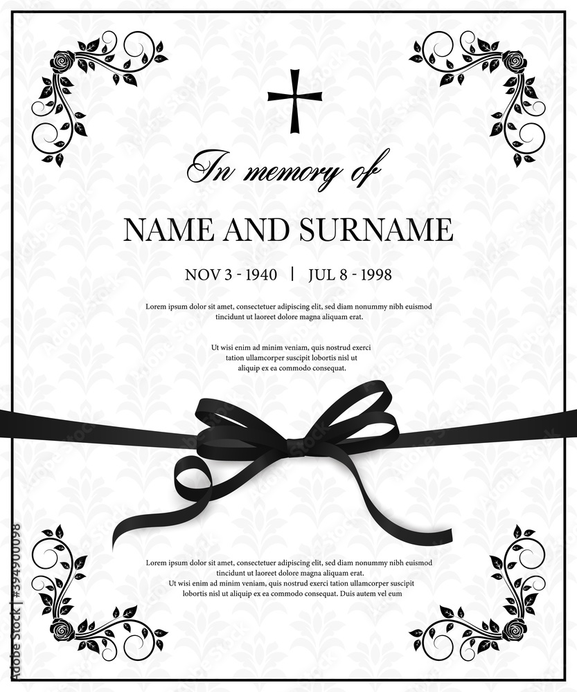 Funeral vector card with vintage condolence flower ornamental ...