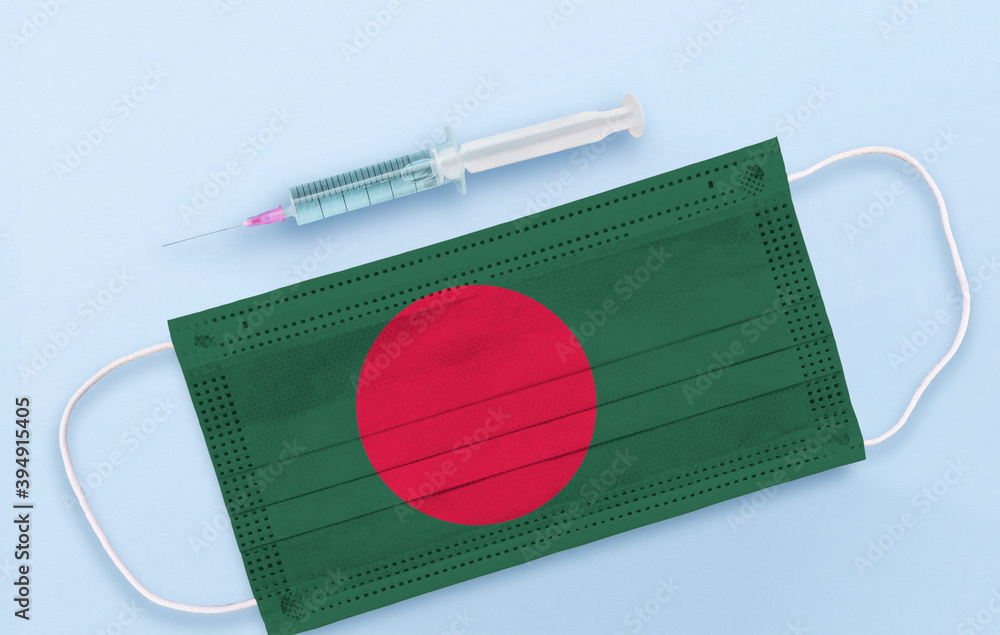 Flag of Bangladesh on Medical protective Surgical mask and vaccine ...
