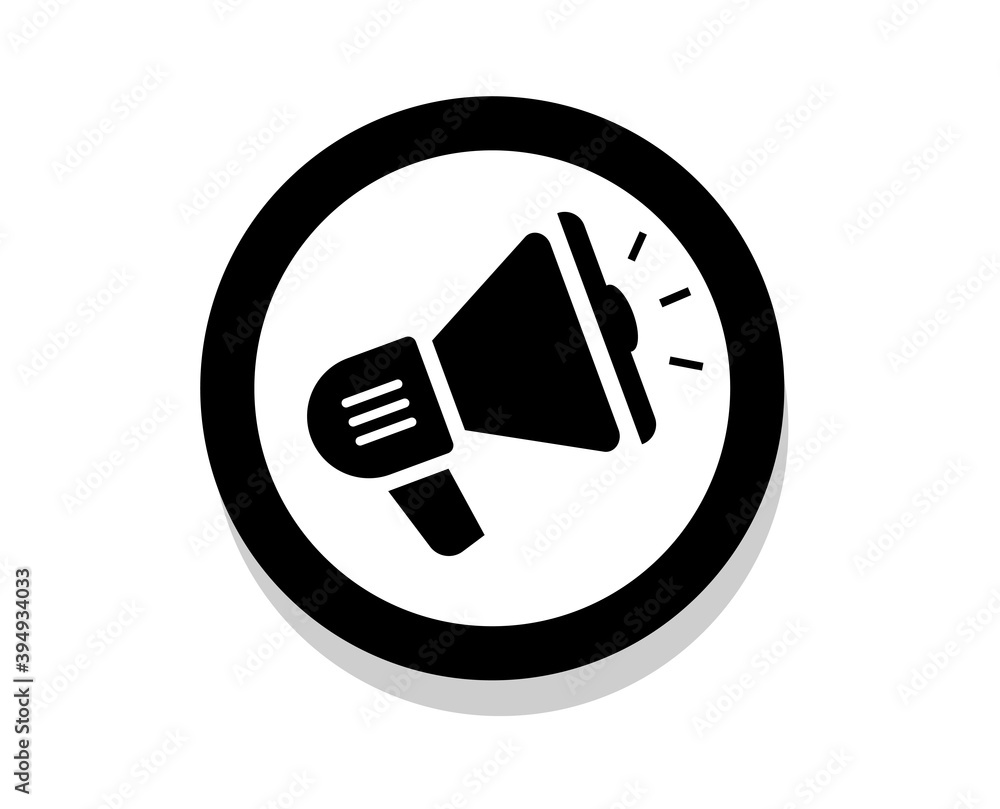 Loudspeaker megaphone shout round icon vector black and white ...