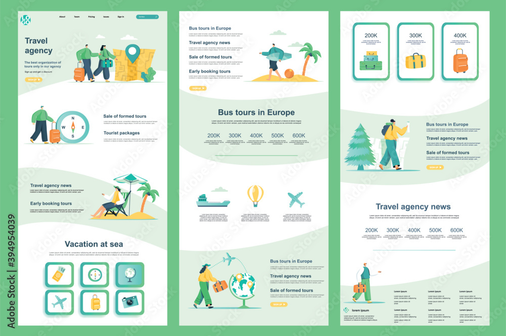 Travel agency flat landing page. Summertime beach vacation, tour ...