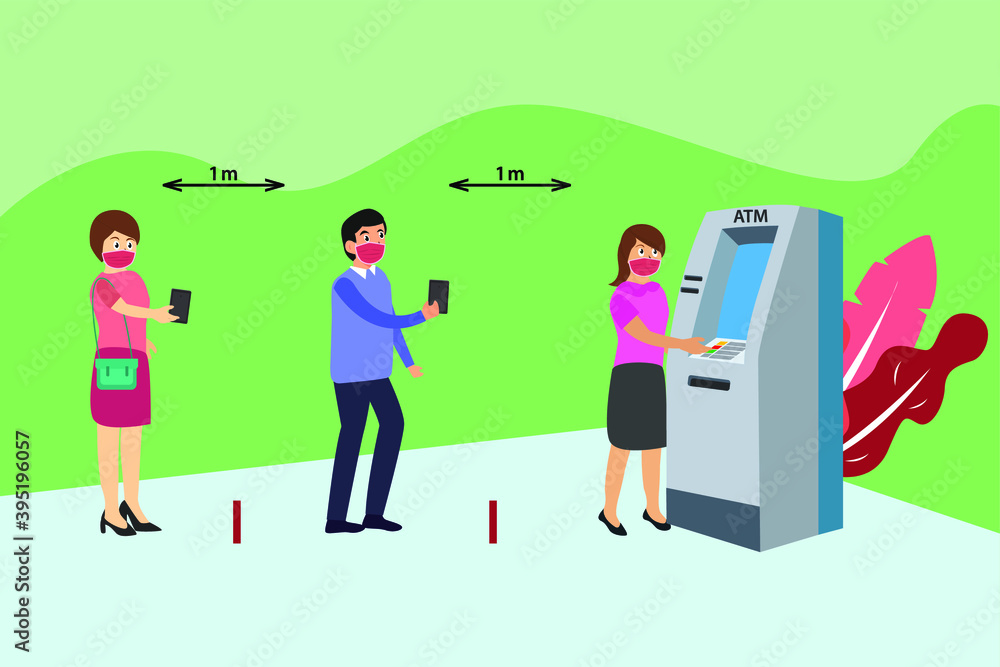 Social distancing vector concept: Group of people keep social ...