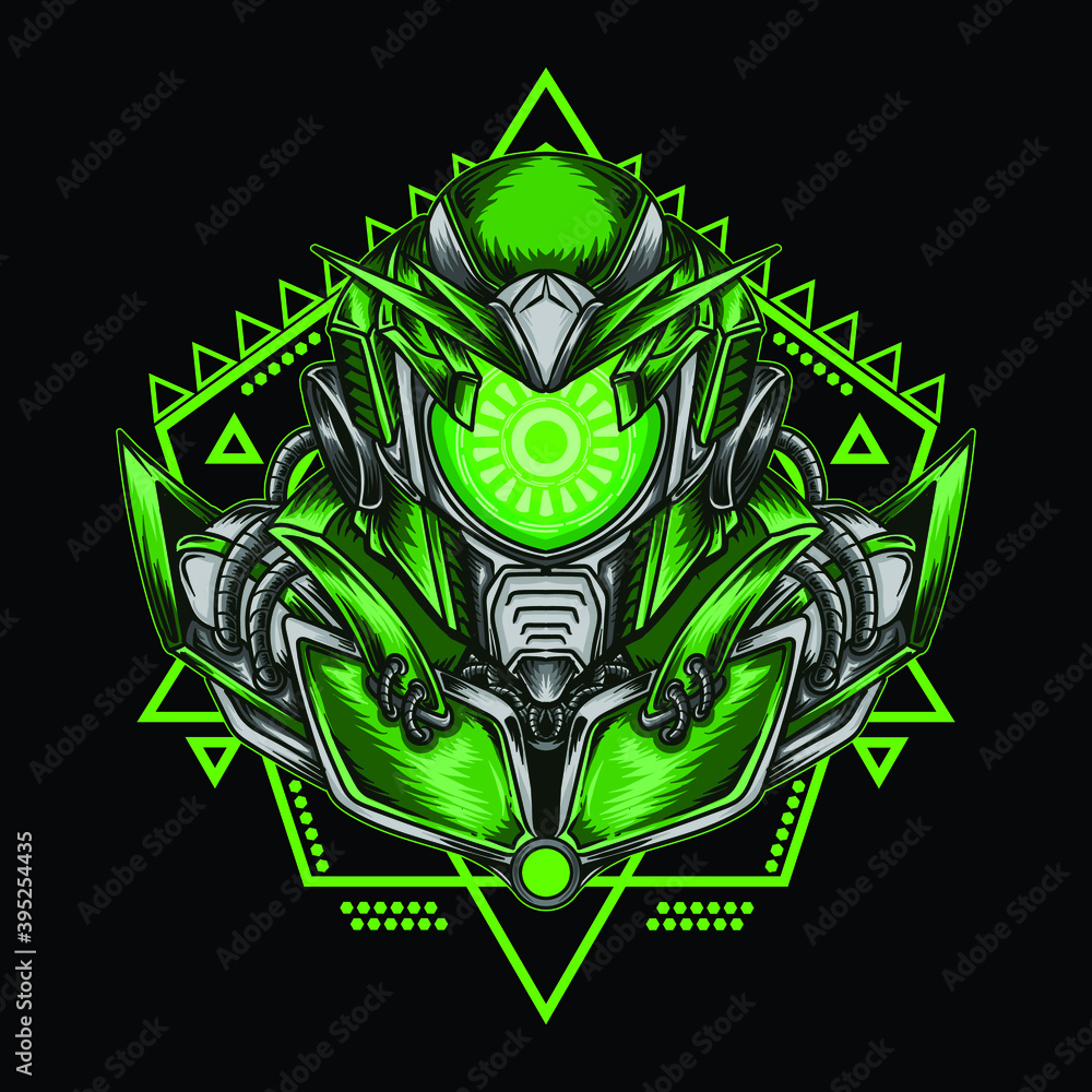 artwork illustration and t-shirt design cyclops robot head with sacred ...