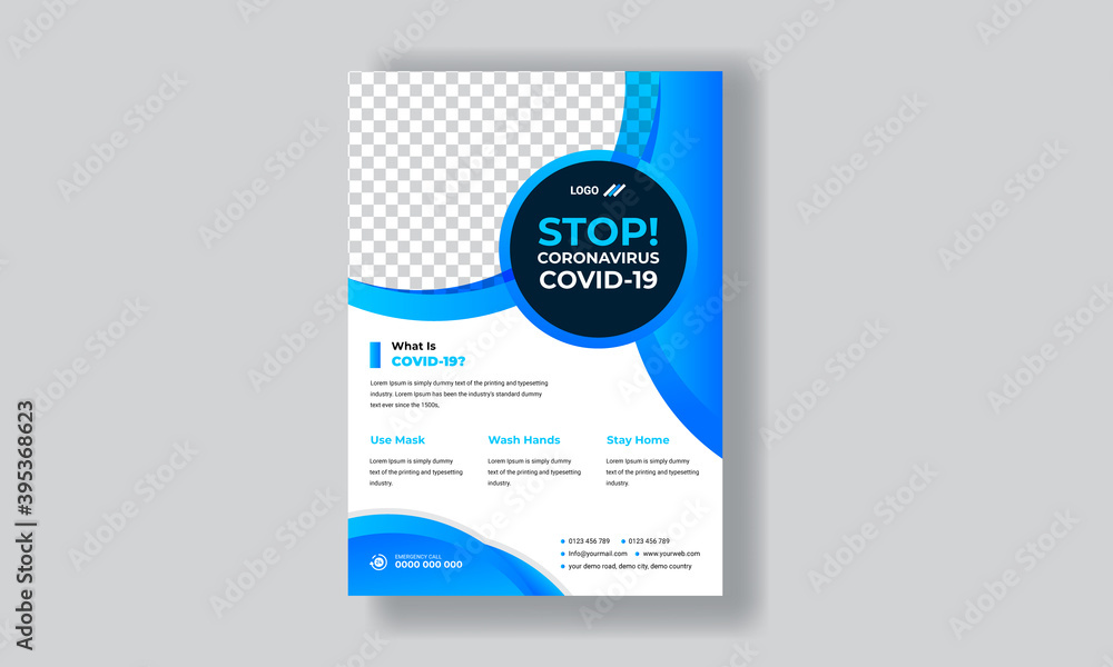 Modern blue Medical Flyer Template. COVID 19 Coronavirus Campaign Flyer ...