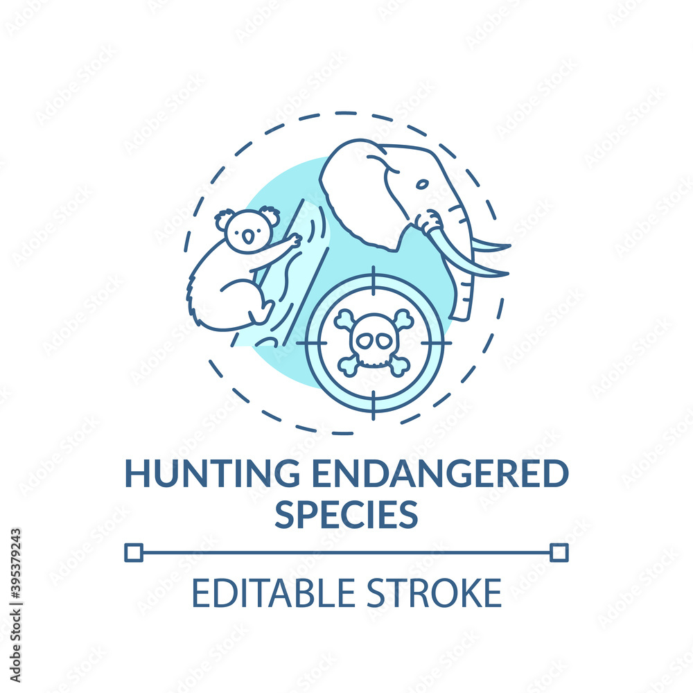 Hunting endangered species turquoise concept icon. Biodiversity loss ...