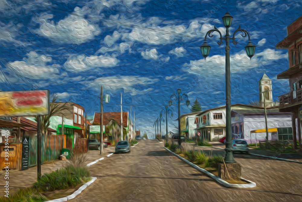 Flamboyant light poles and houses in the Getulio Vargas Avenue, the ...