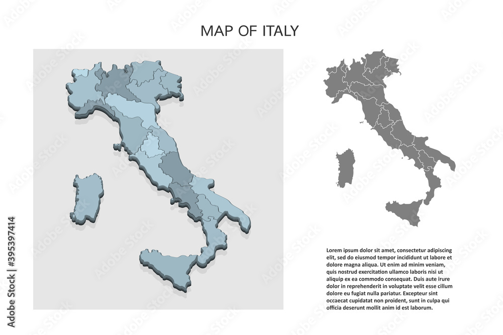 Isometric 3D map of Italy. Political country map in perspective with ...