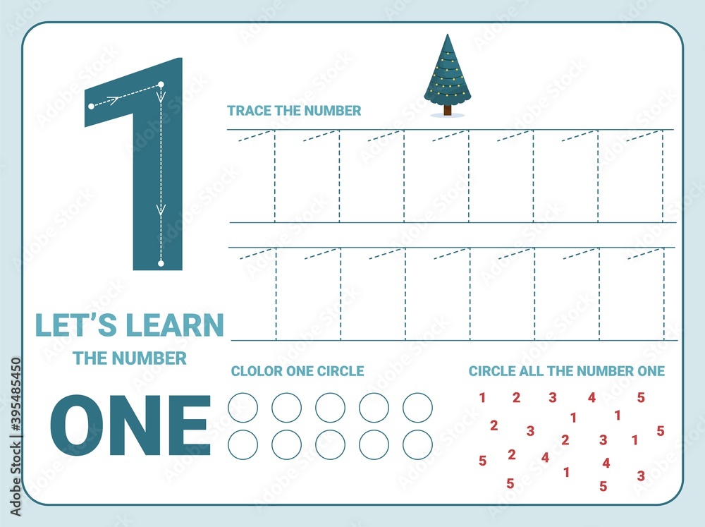 Number one tracing practice worksheet. Training write and count numbers ...