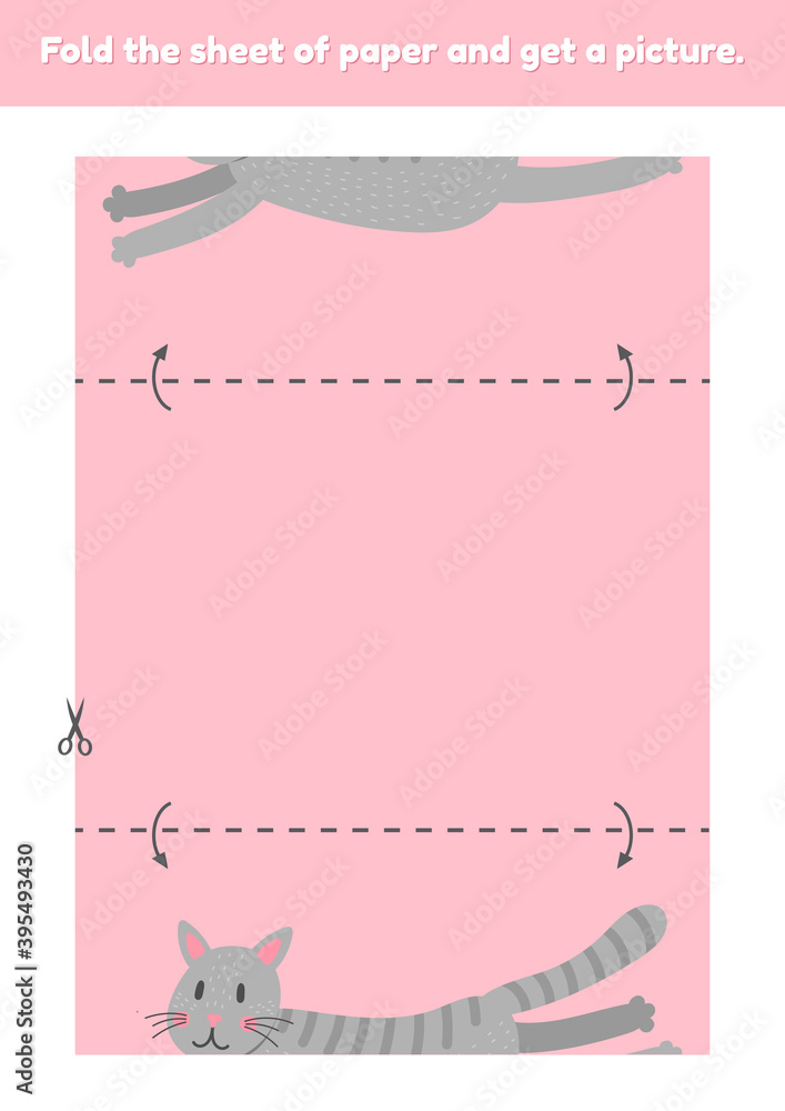 Fold the sheet of paper and get a picture cute cartoon funny cat ...