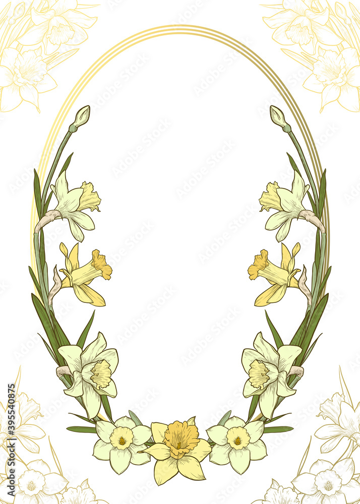 Multicolor vertical oval frame on a white and gold background. Template ...