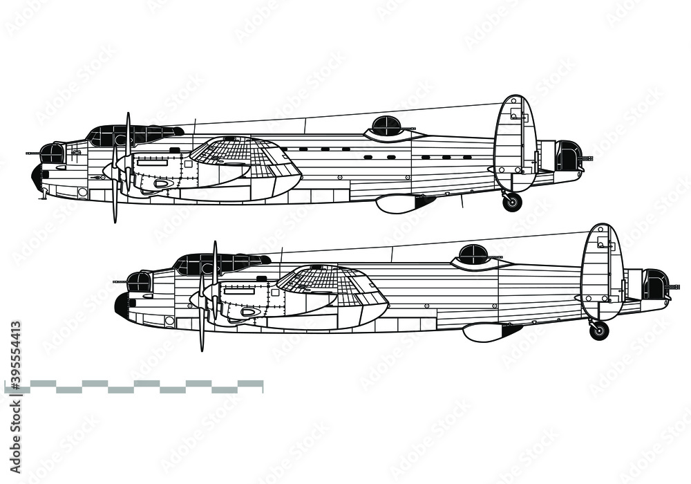 Avro Lancaster B.I, B.III. World War 2 heavy bomber. Side view. Image ...
