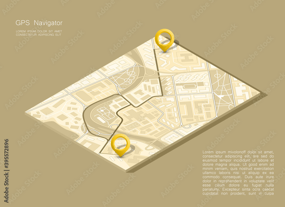 Isometry City map navigation, color point markers design background ...