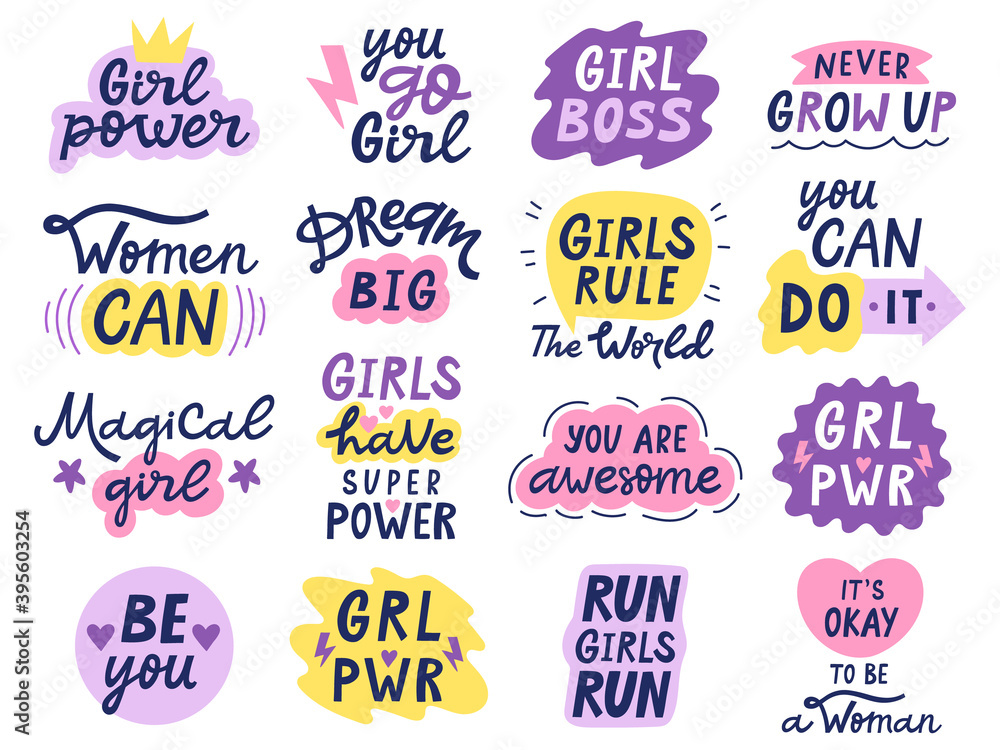 Girl power letterings. Motivational feminist quotes, hand drawn ...