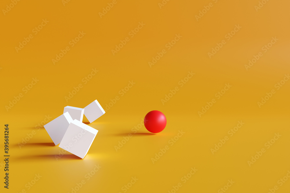 White block move forward slowly, Red sphere move faster. 3d render ...